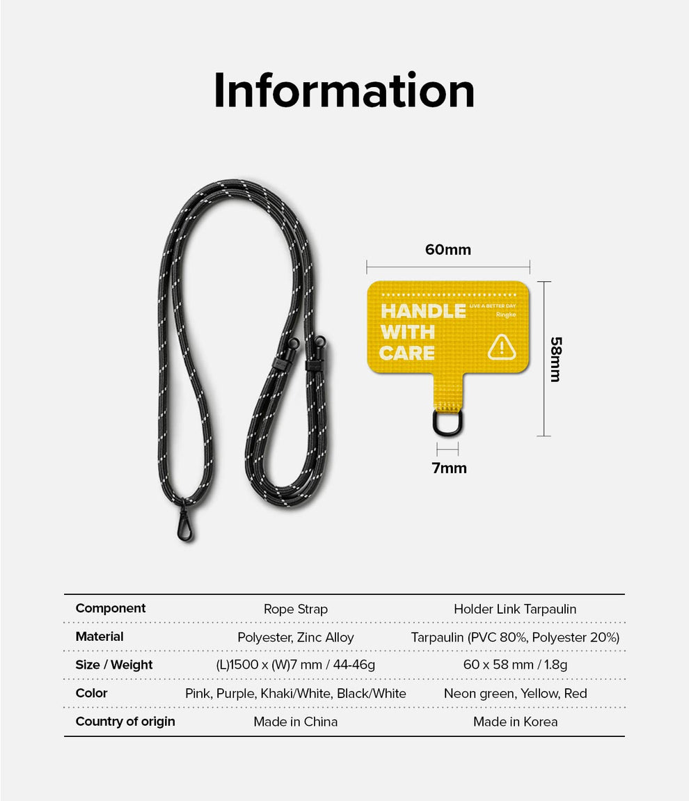 Ringke Holder Link Strap with Yellow | Tarpaulin Tag - Black & White