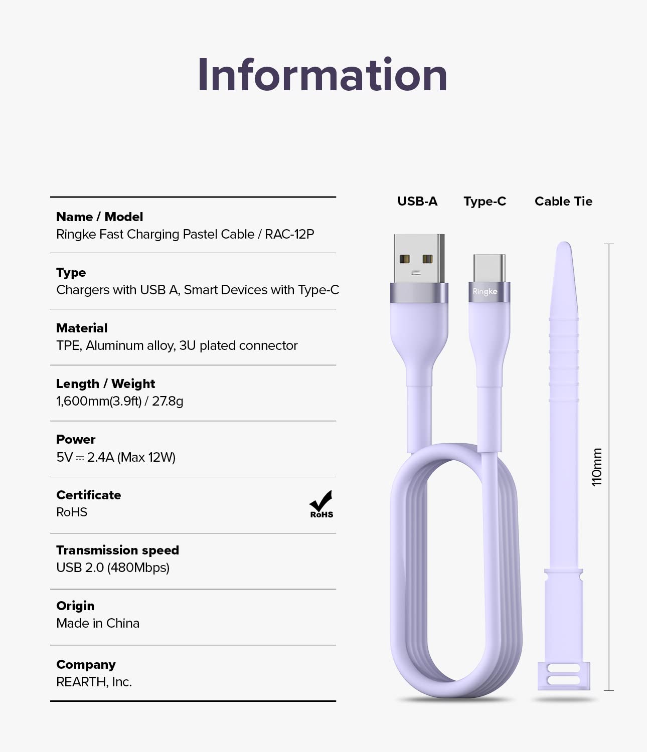 Buy Fast Charging Cable USB Type-A to Type C - (1.2m) | Ringke India